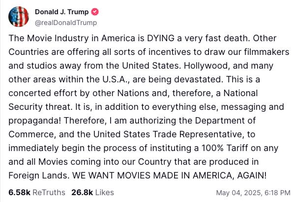 Trump Proposes Film Tariff to Revive US Movie Industry