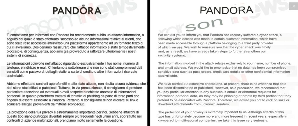 Pandora Data Breach: Customer Data Exposed in Cyber Attack